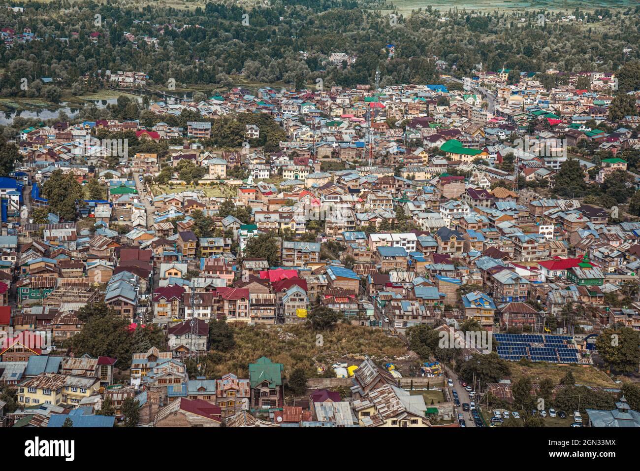 Beautiful aerial view of Srinagar from Hari Parbat in J&K, India Stock ...