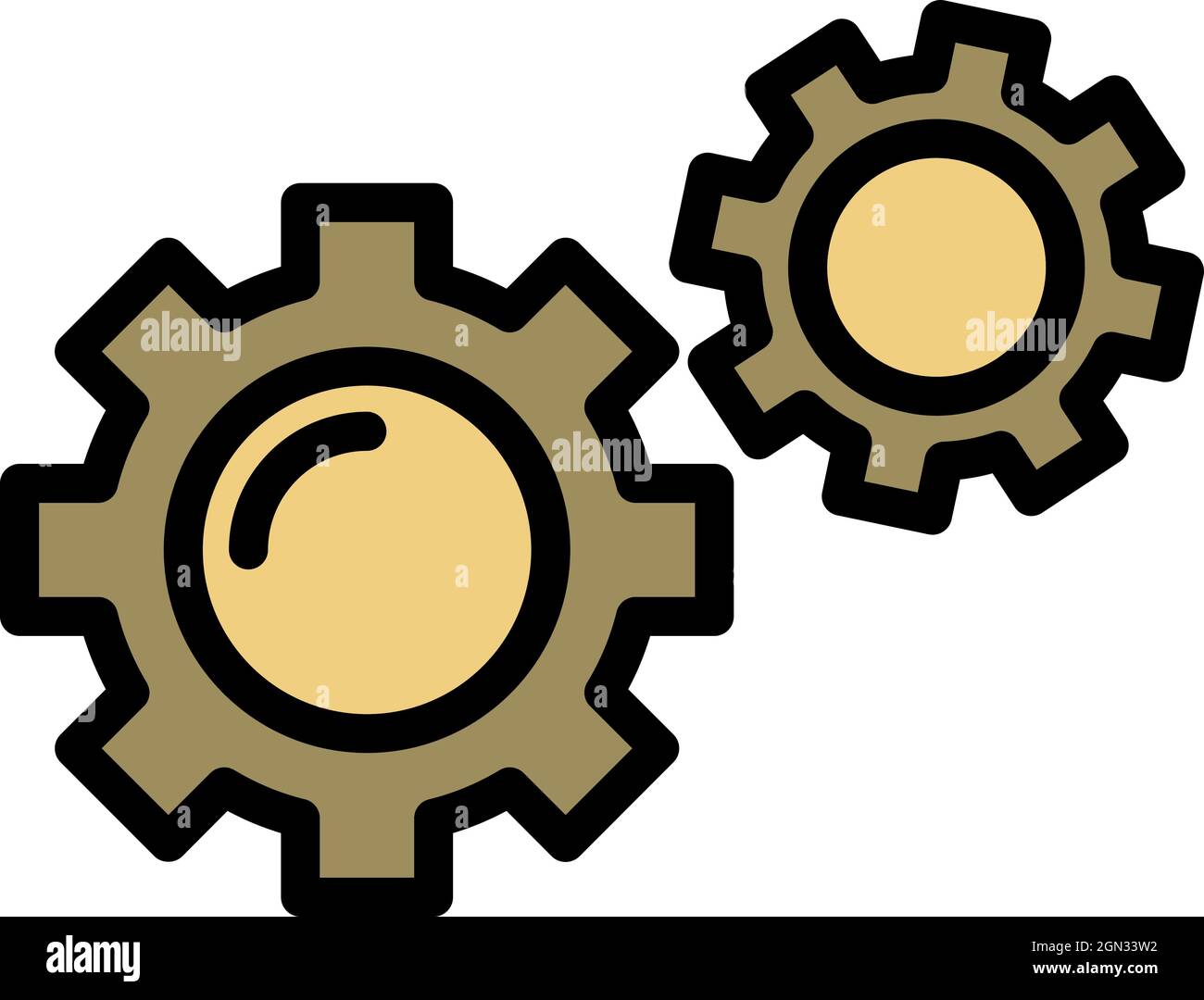Two gears icon. Outline two gears vector icon color flat isolated Stock ...