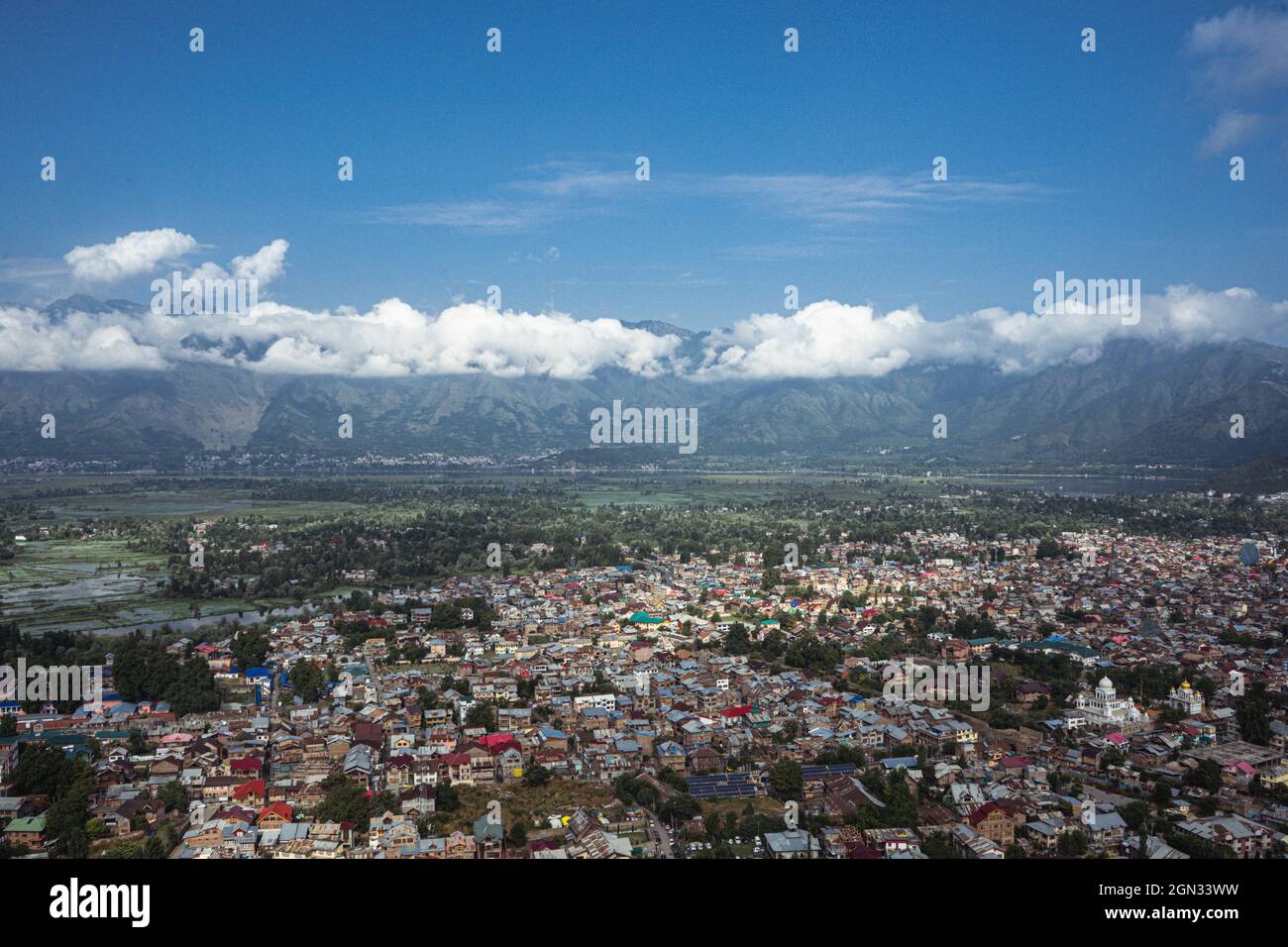 Beautiful aerial view of Srinagar from Hari Parbat in J&K, India Stock ...