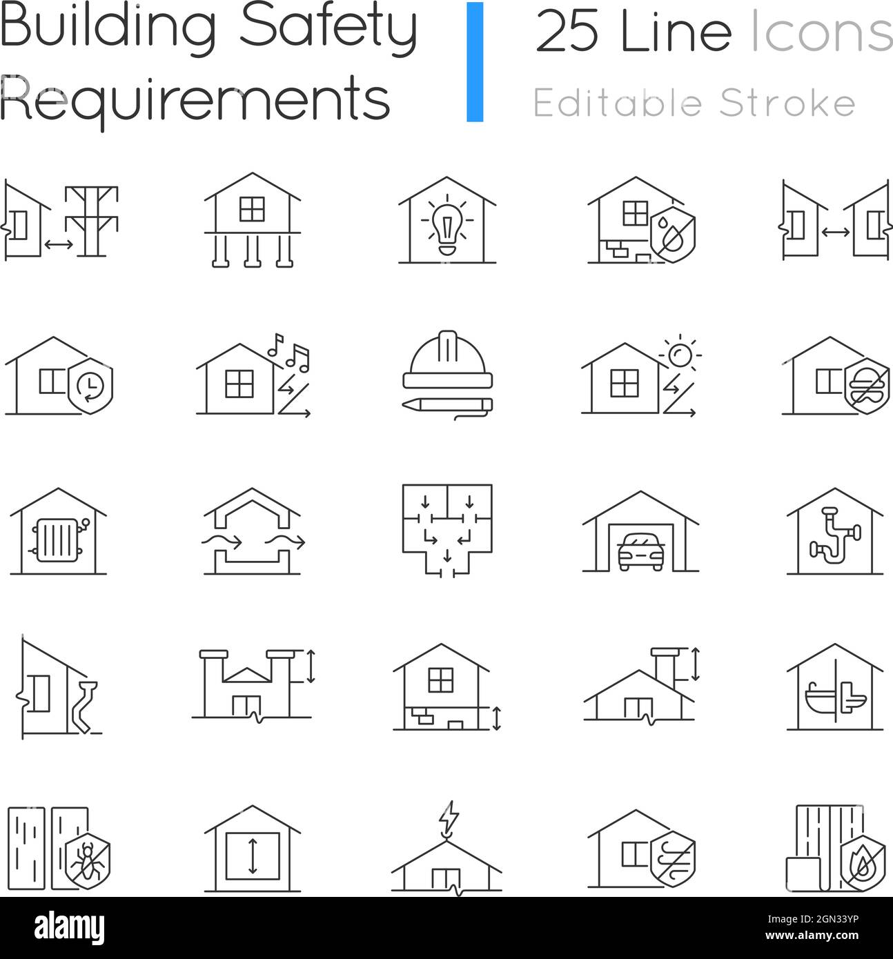 Building safety requirements linear icons set Stock Vector Image & Art ...