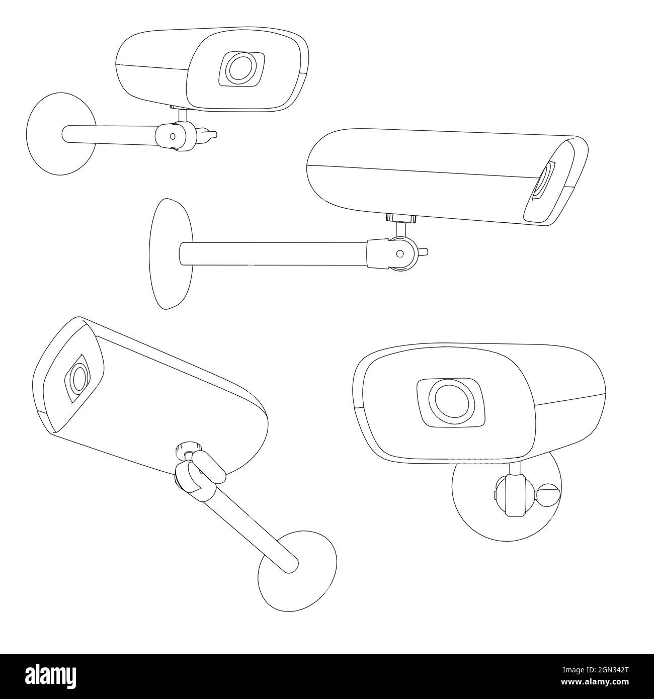 Set with the contours of a street surveillance camera from black lines ...