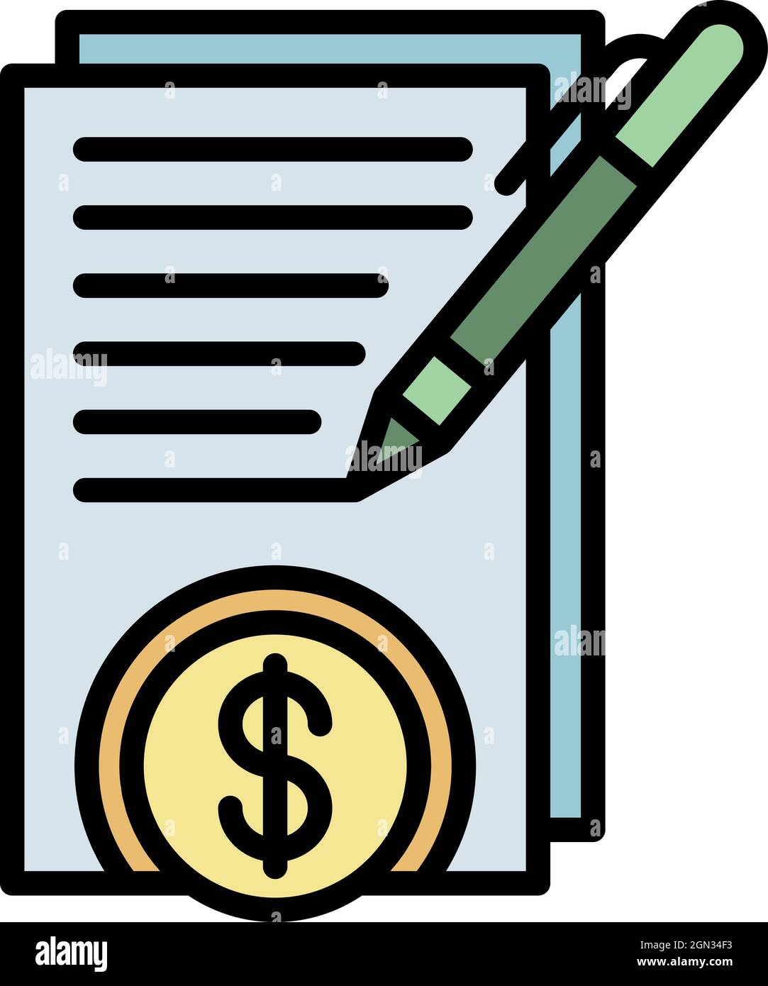 Sign money contract icon. Outline sign money contract vector icon color ...