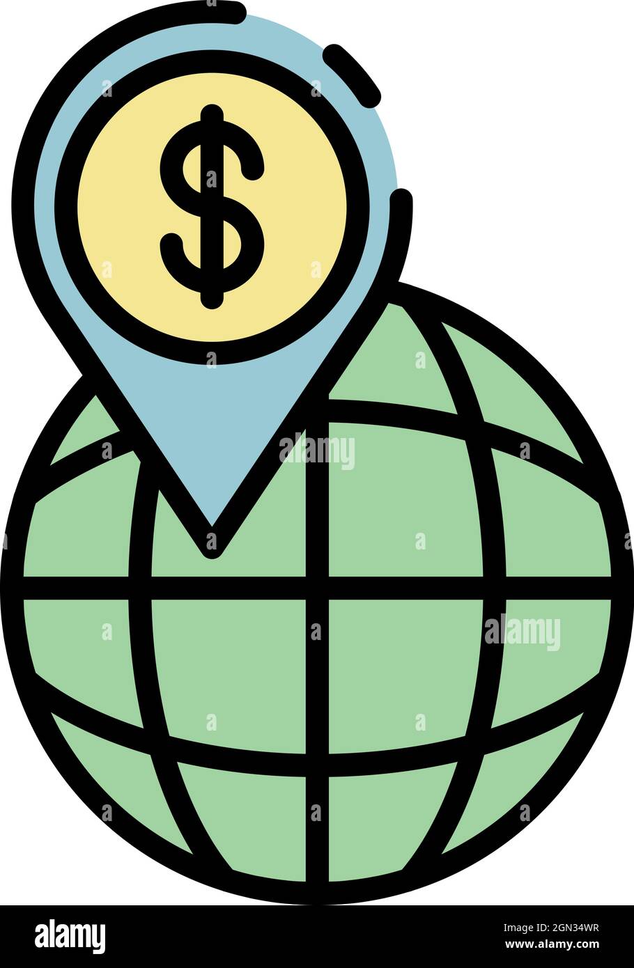 Gps money global point icon. Outline gps money global point vector icon ...
