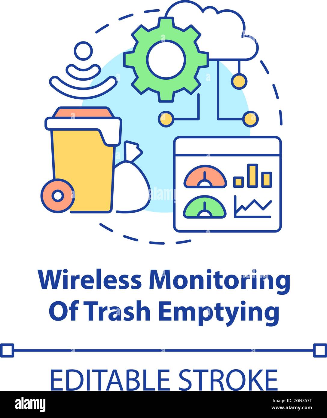 Wireless monitoring of trash emptying concept icon. Waste management ...