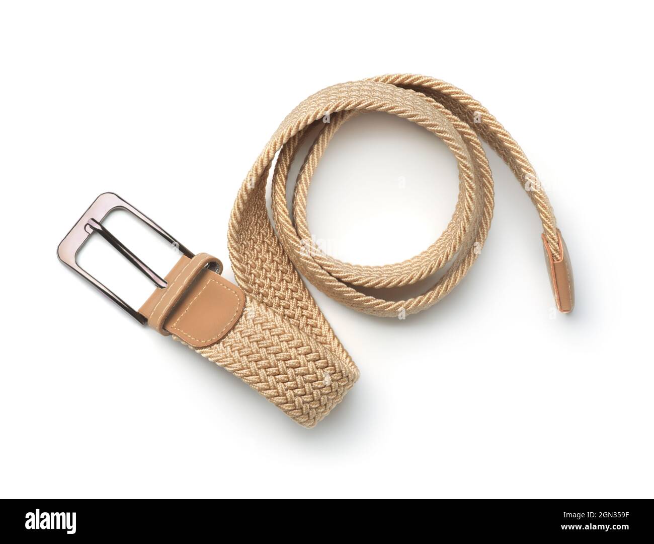 Top view of woven braided textile stretch belt isolated on white Stock ...