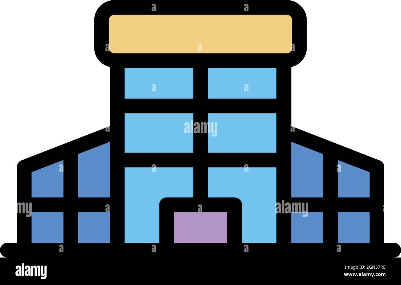 Glass mall building icon. Outline glass mall building vector icon color ...