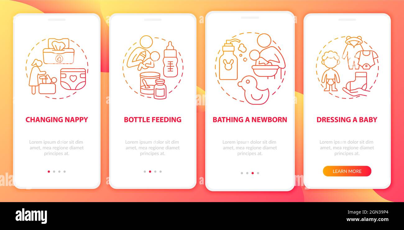Infant care red gradient onboarding mobile app page screen Stock Vector ...