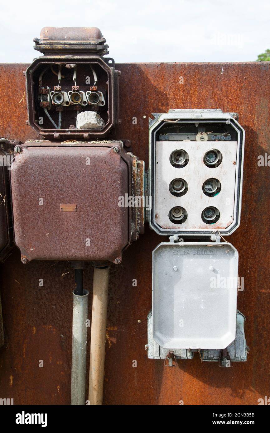 OLD ELECTRICAL CONTACTS at the disused limstone industry at Furillen ...