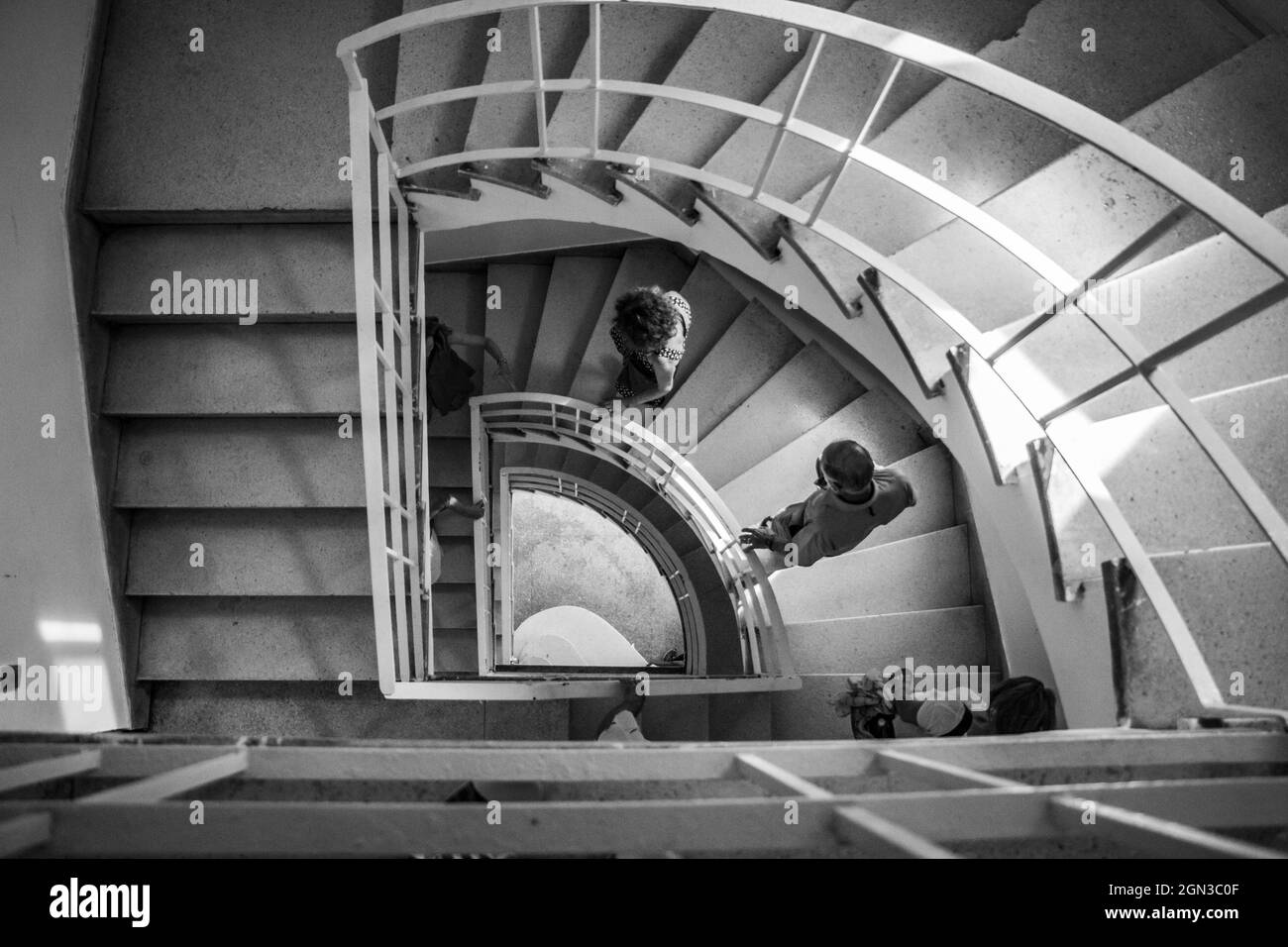 Grayscale staircase from above Stock Photo - Alamy