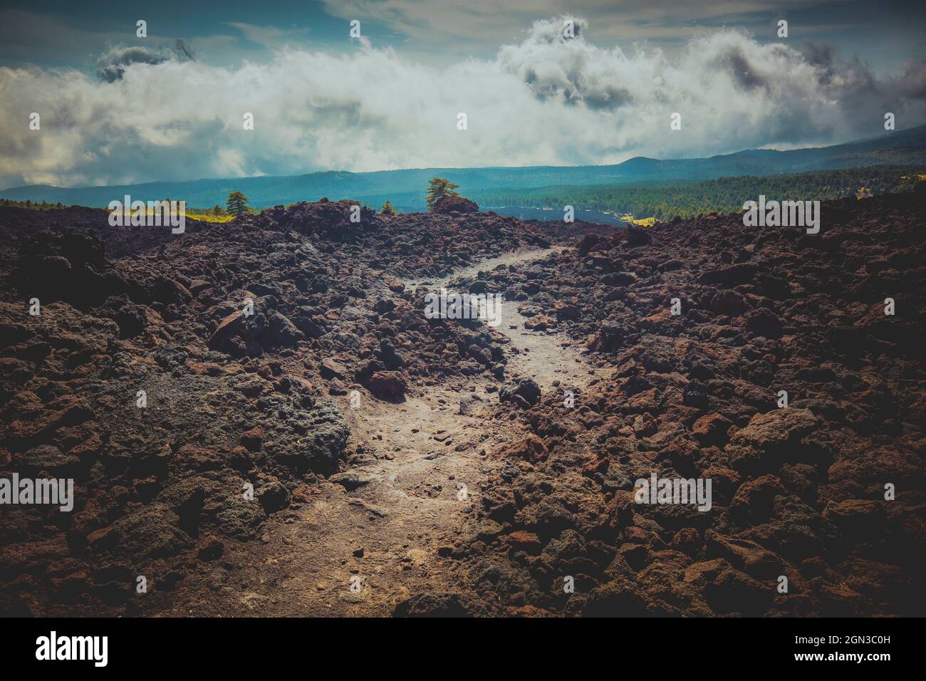 path among the volcanic rocks of Mount Etna. Sicily Stock Photo - Alamy
