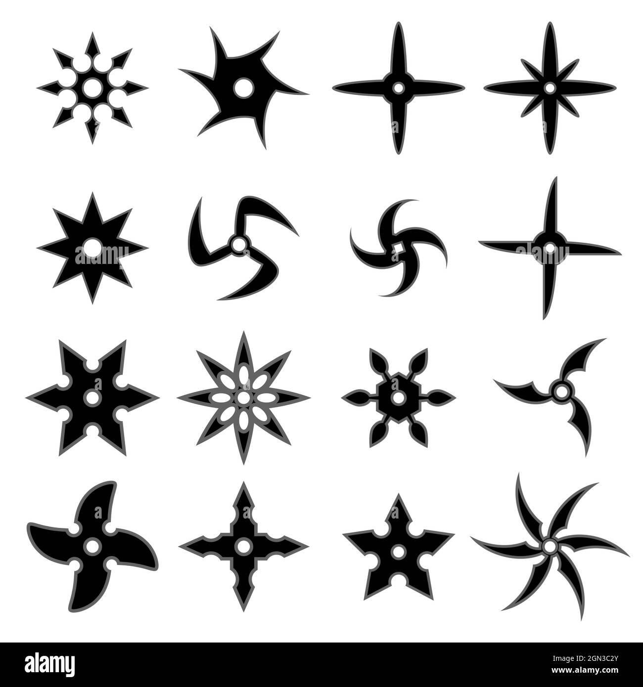 Set of Ninja Star. Asian Traditional Weapon. Shuriken Logo Stock Photo ...