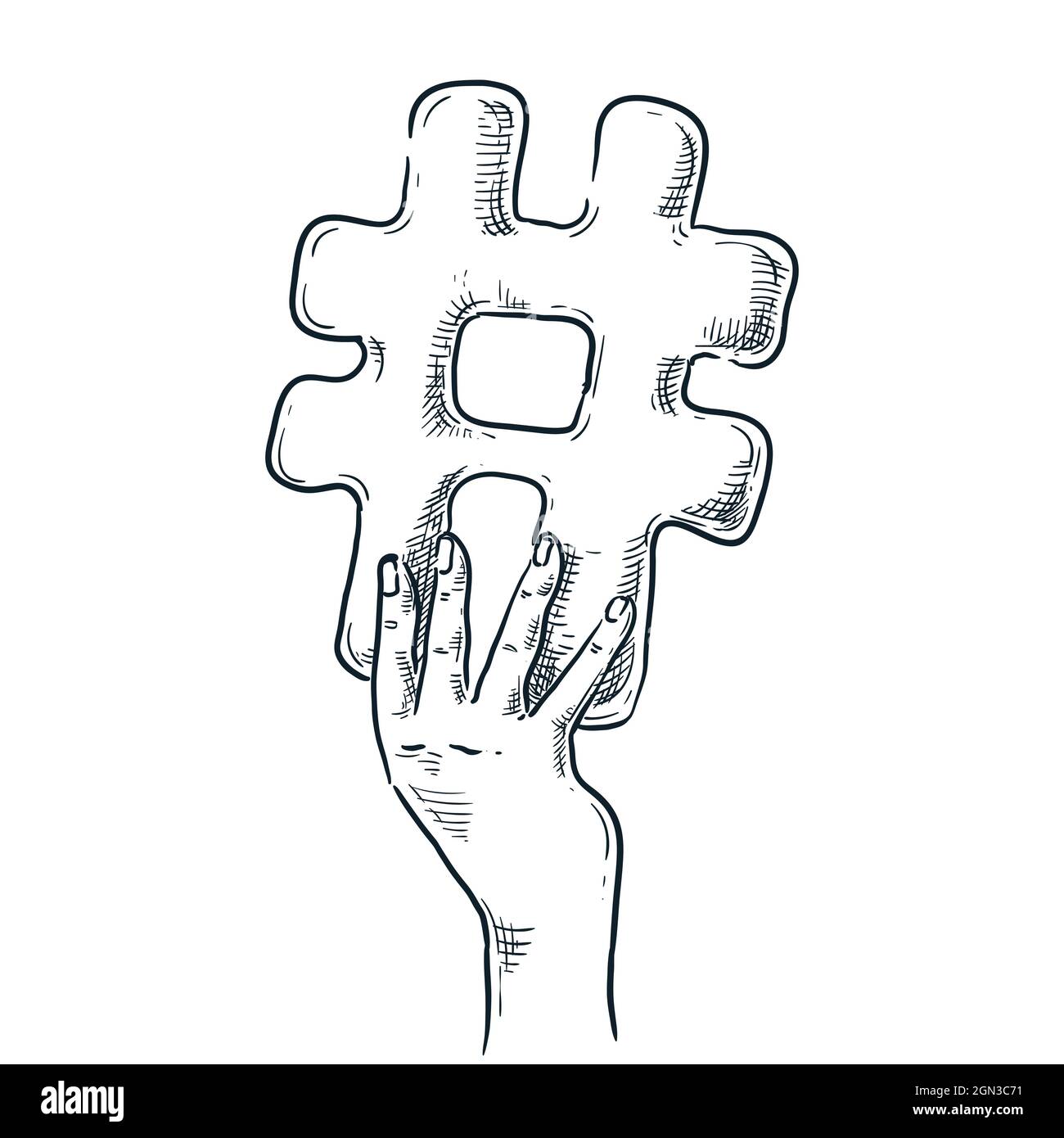 Human hand holding hashtag sign. Vector hand drawn sketch illustration ...