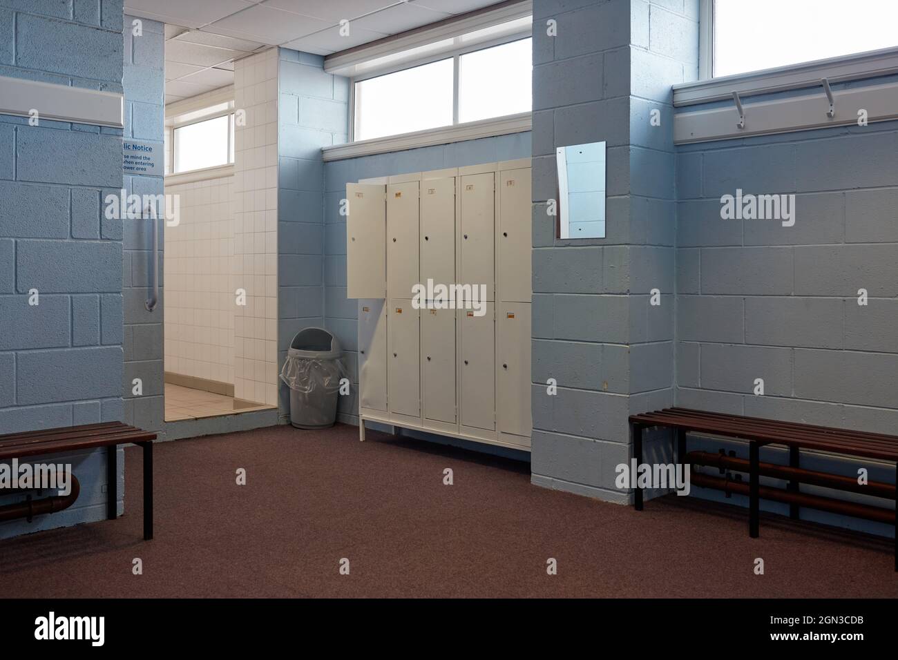 Sports hall changing room Stock Photo - Alamy