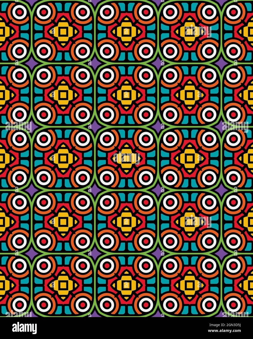 Illustration of a colorful seamless tile pattern used as wallpaper or ...