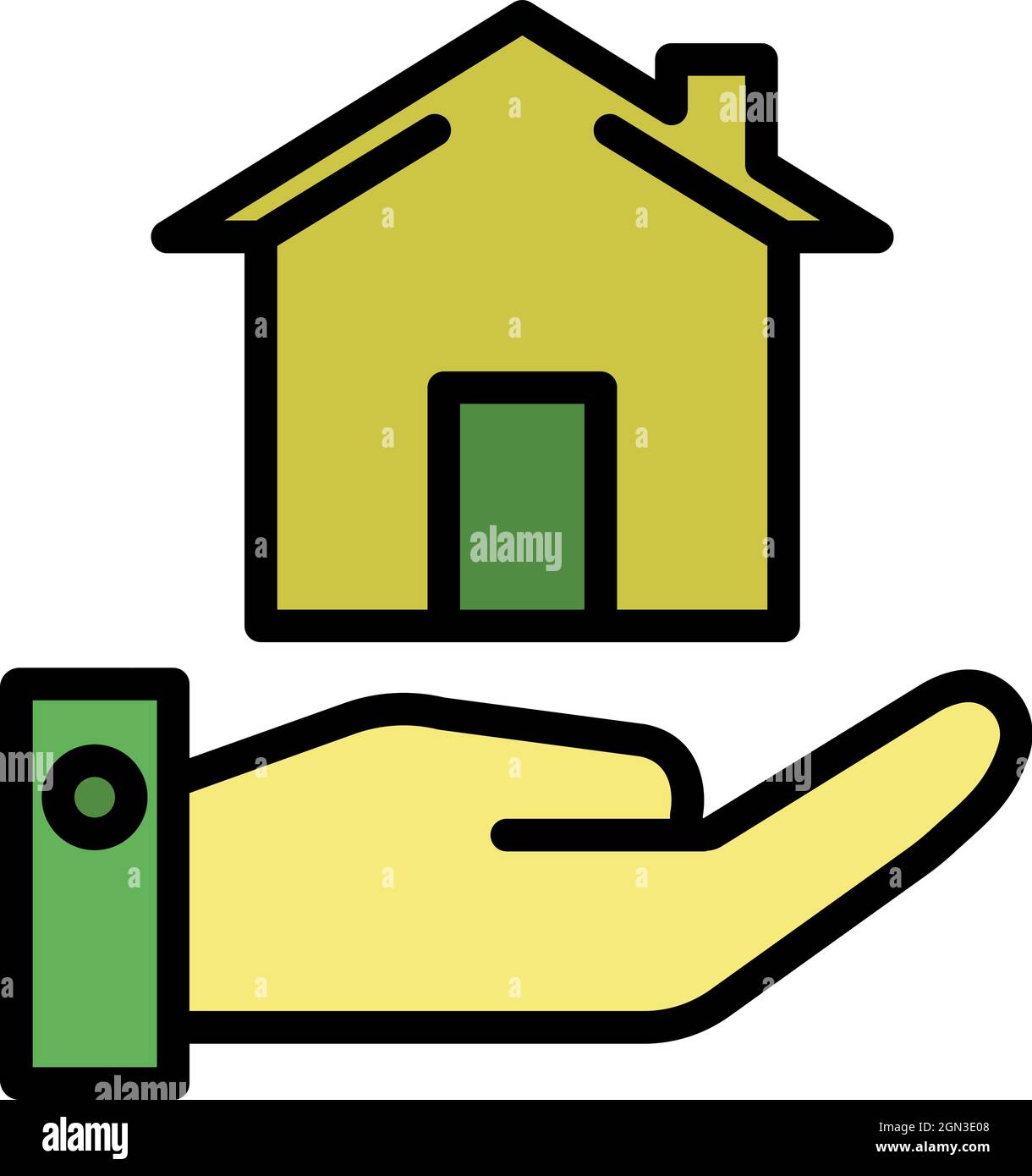 House and hand icon. Outline house and hand vector icon color flat ...