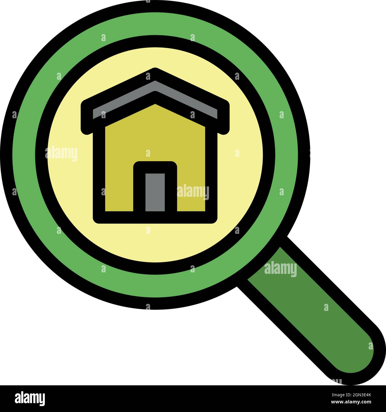 Magnifying glass and house icon. Outline magnifying glass and house ...