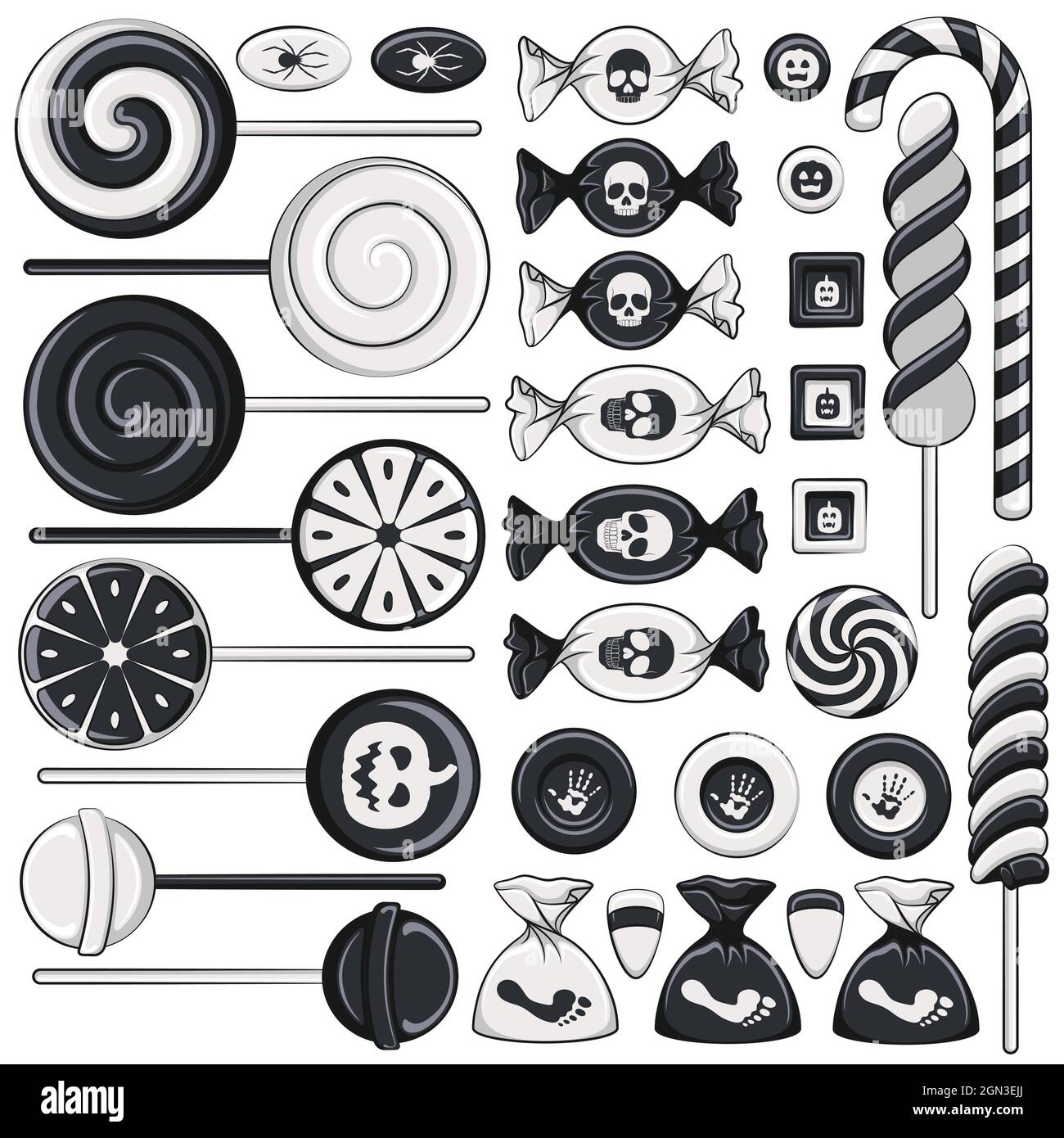 Set Of Sweets Candies And Lollipops For Halloween Isolated Vector