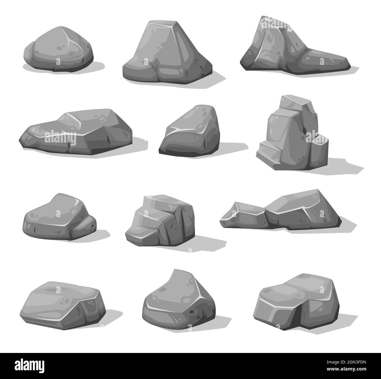 Cartoon rock stones and boulders. Grey rubble, gravel or cobble ...