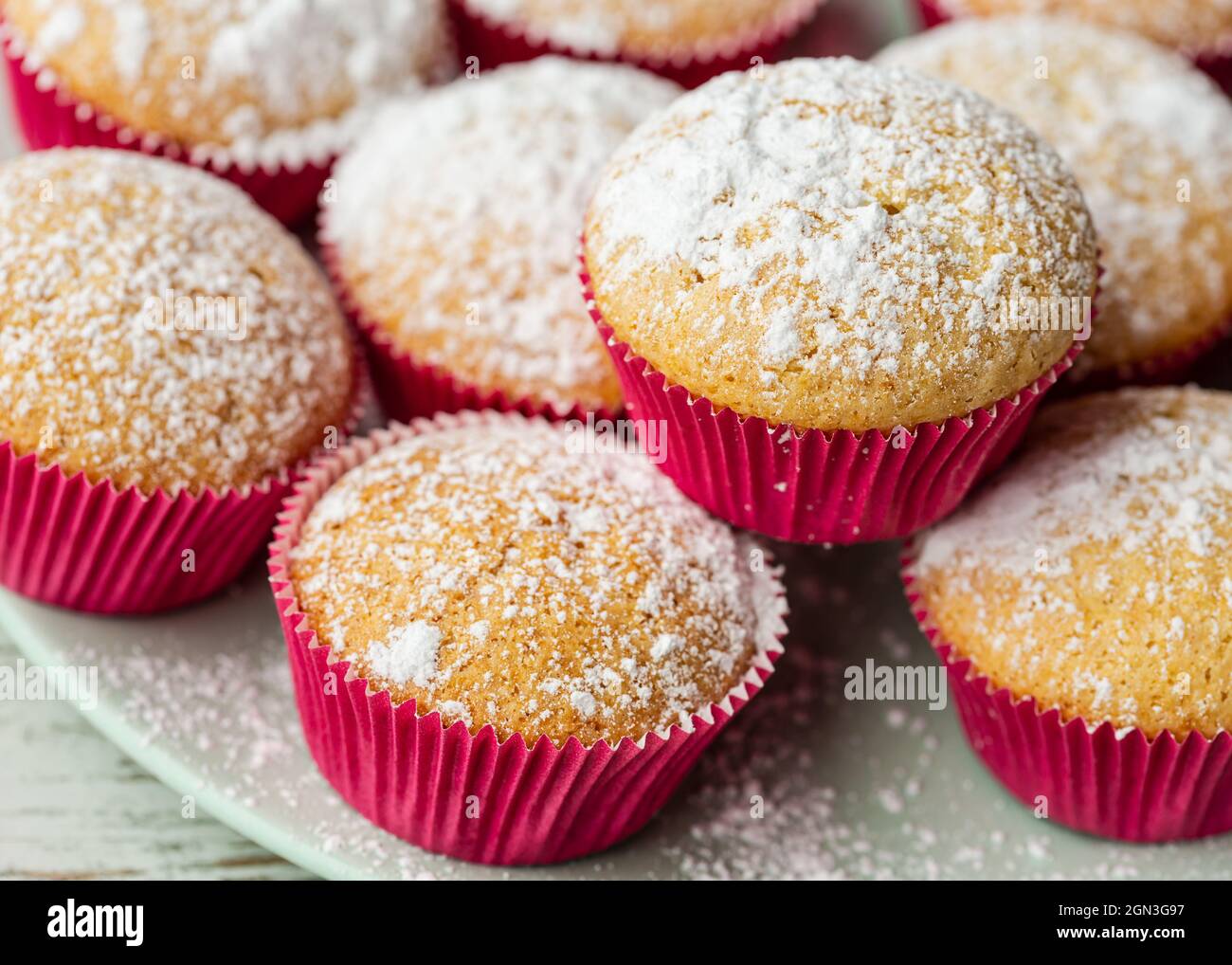 Homemade vanilla muffins with powdered sugar Stock Photo - Alamy