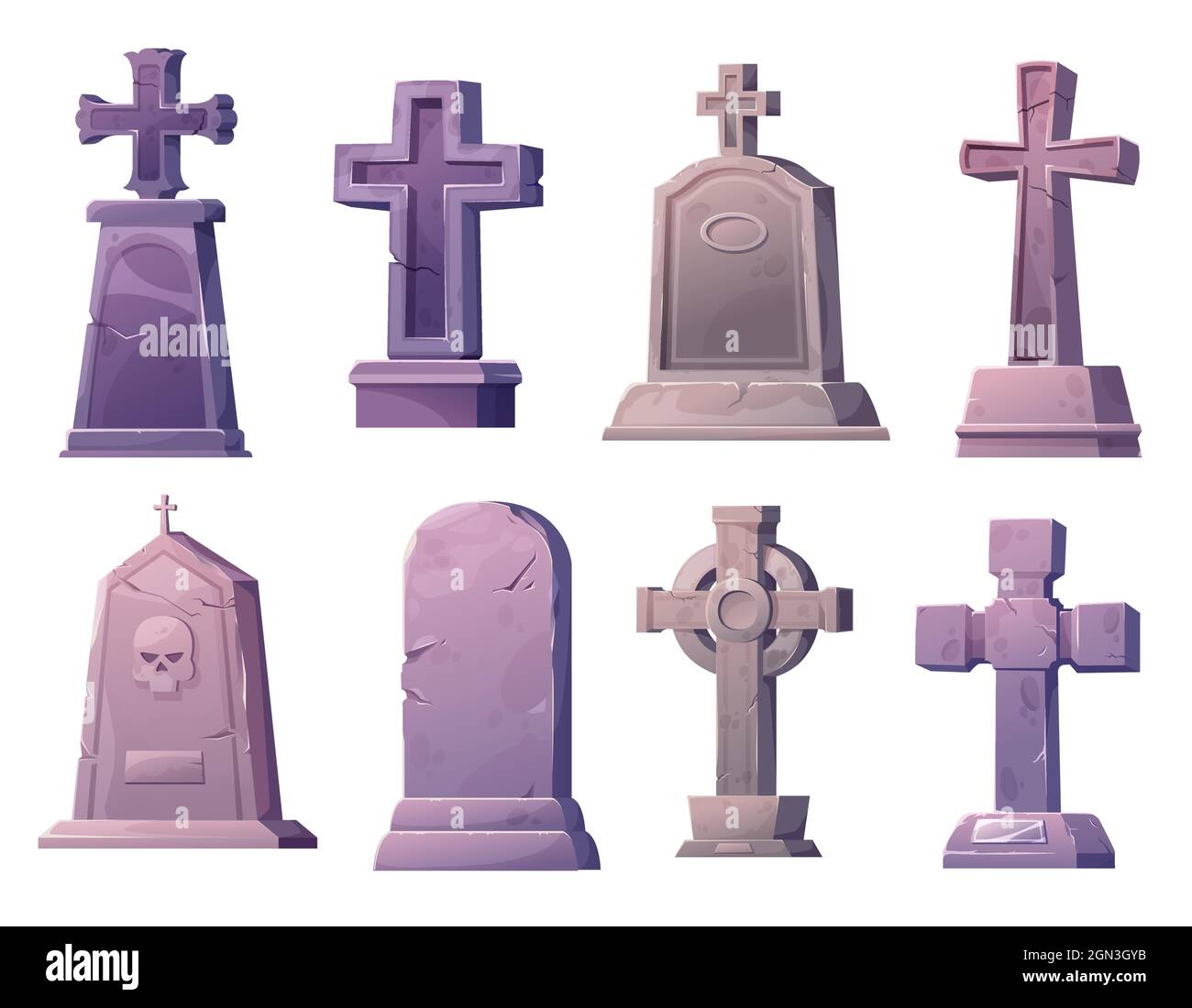 Cartoon stone grave crosses and gravestones. Graveyard crosses and ...