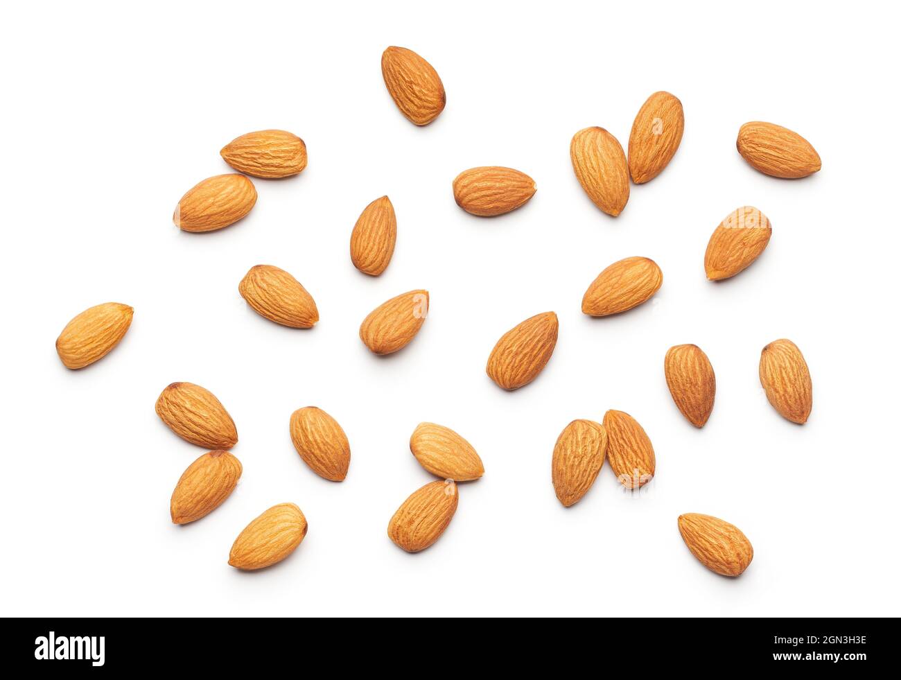 Almonds isolated on white background - Flat lay Stock Photo - Alamy