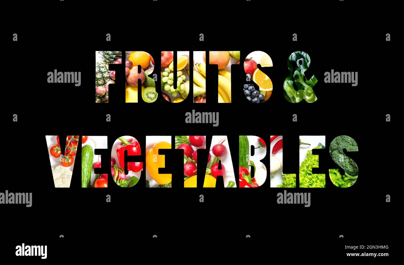 Different fruits and vegetables in the form of words fruits and ...