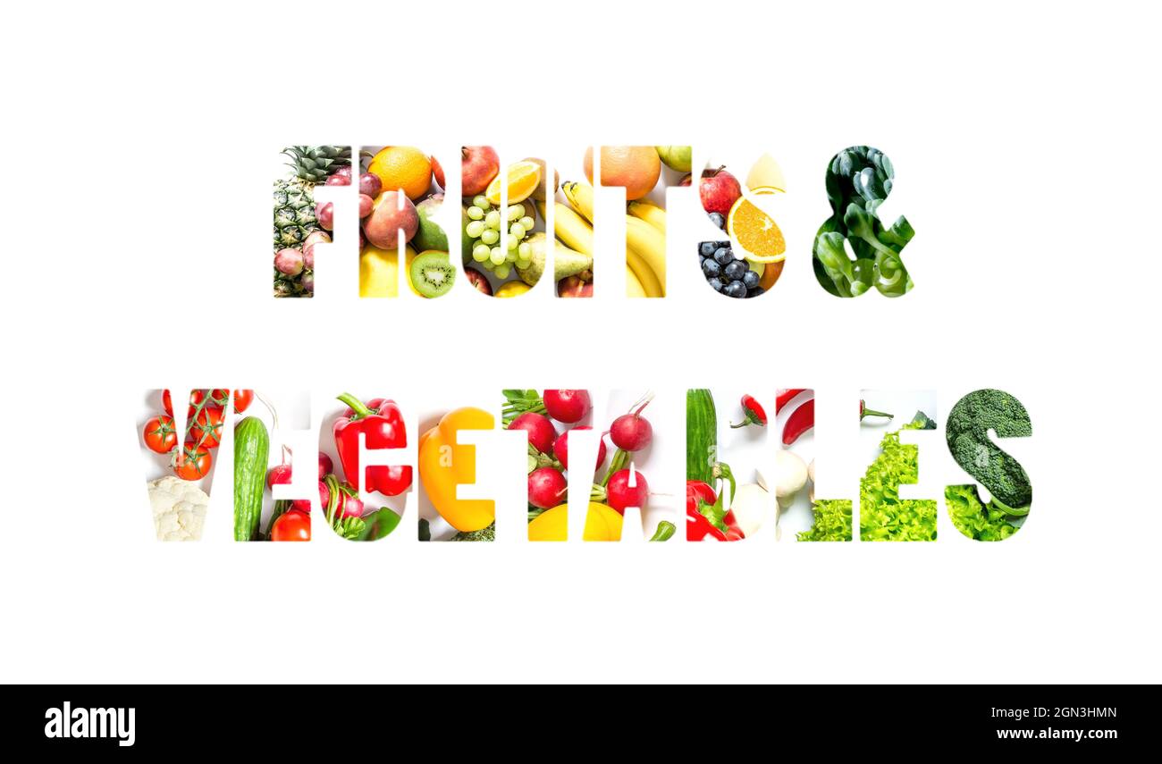 Different fruits and vegetables in the form of words fruits and ...