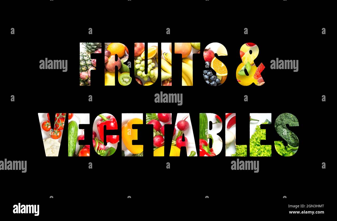 Different fruits and vegetables in the form of words fruits and ...