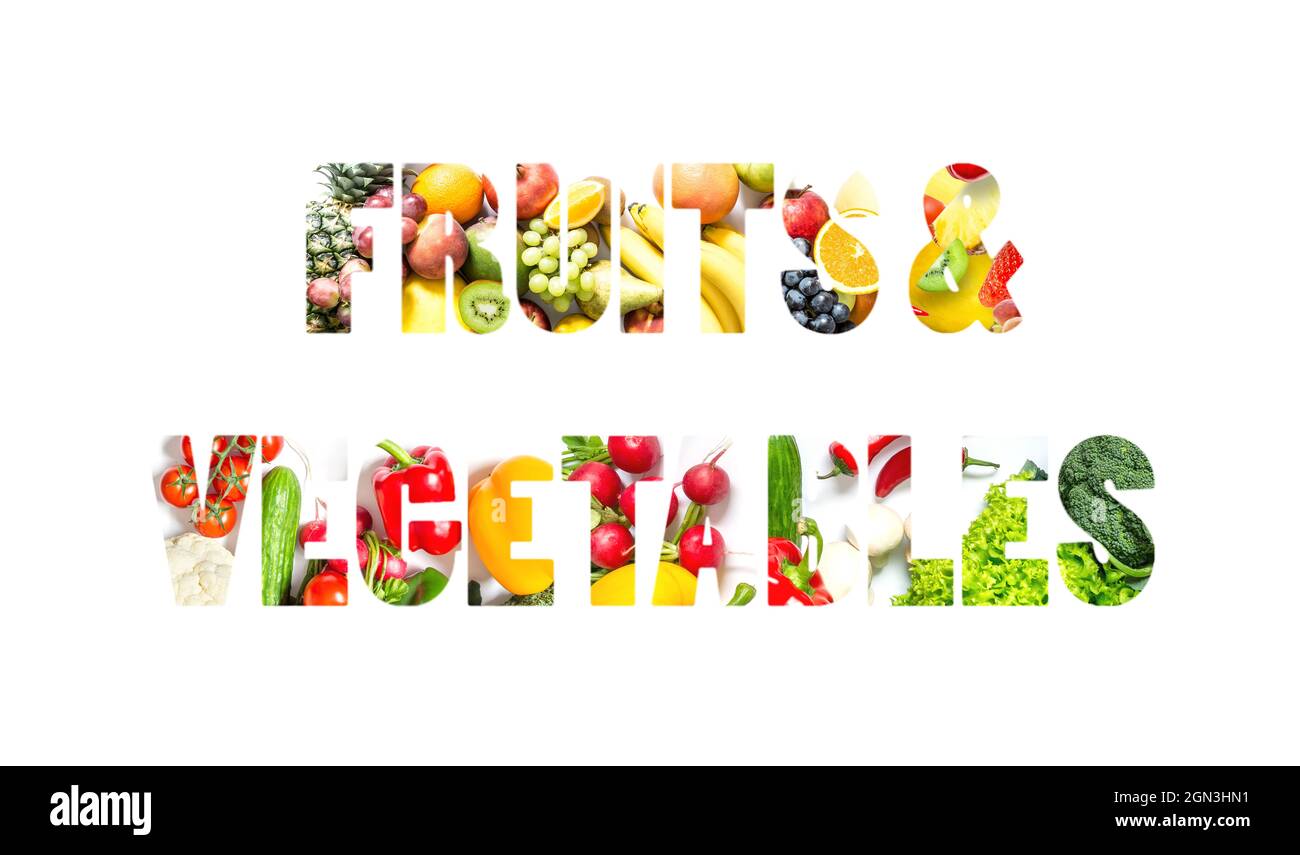 Different fruits and vegetables in the form of words fruits and ...