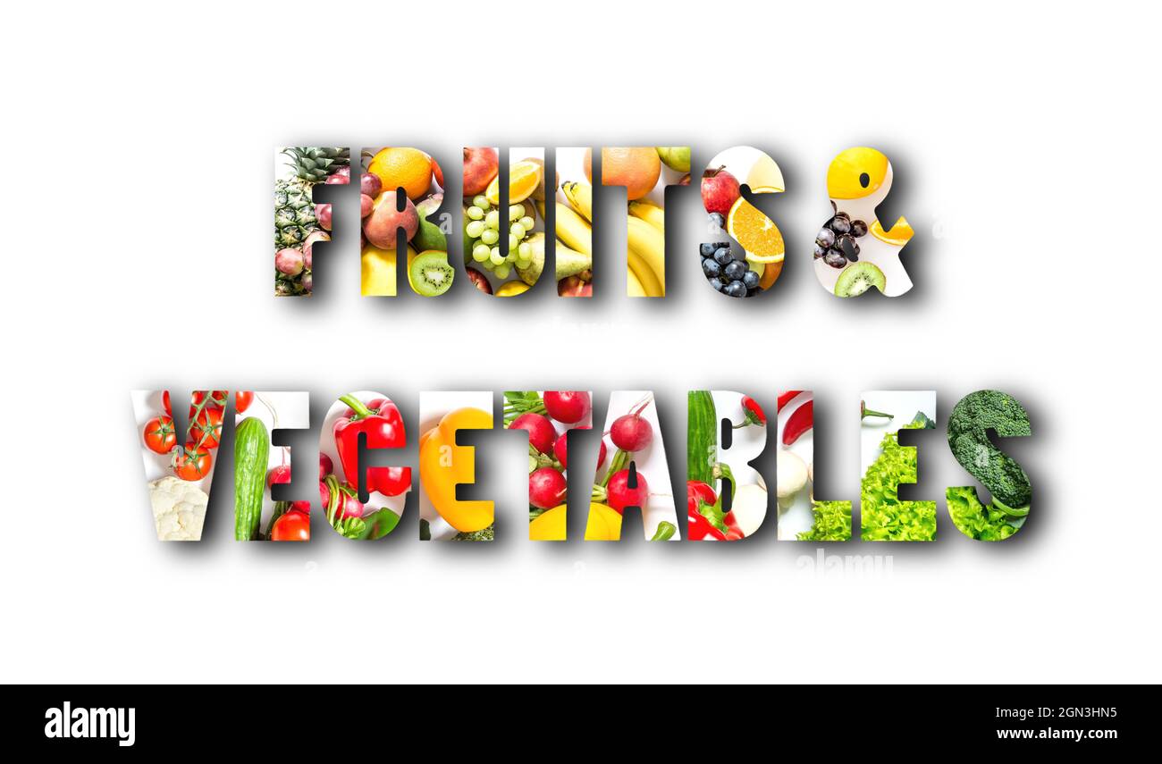 Different fruits and vegetables in the form of words fruits and ...