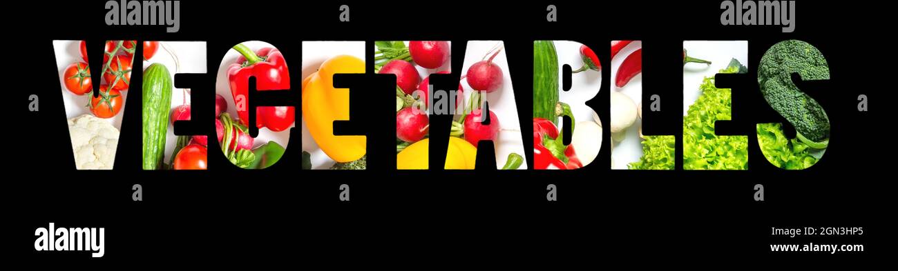 Different vegetables in the form of the word vegetables isolated on a ...