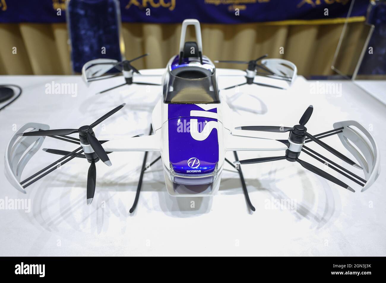 A model of the flying vehicle "SD-03" made by SkyDrive Corporation ...