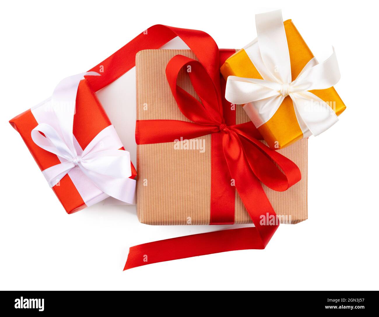 Three beautiful wrapped gifts isolated on white background Stock Photo ...
