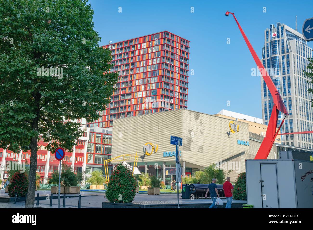 Rotterdam Netherlands - August 23 2017; Bright red kinetic lamp posts ...