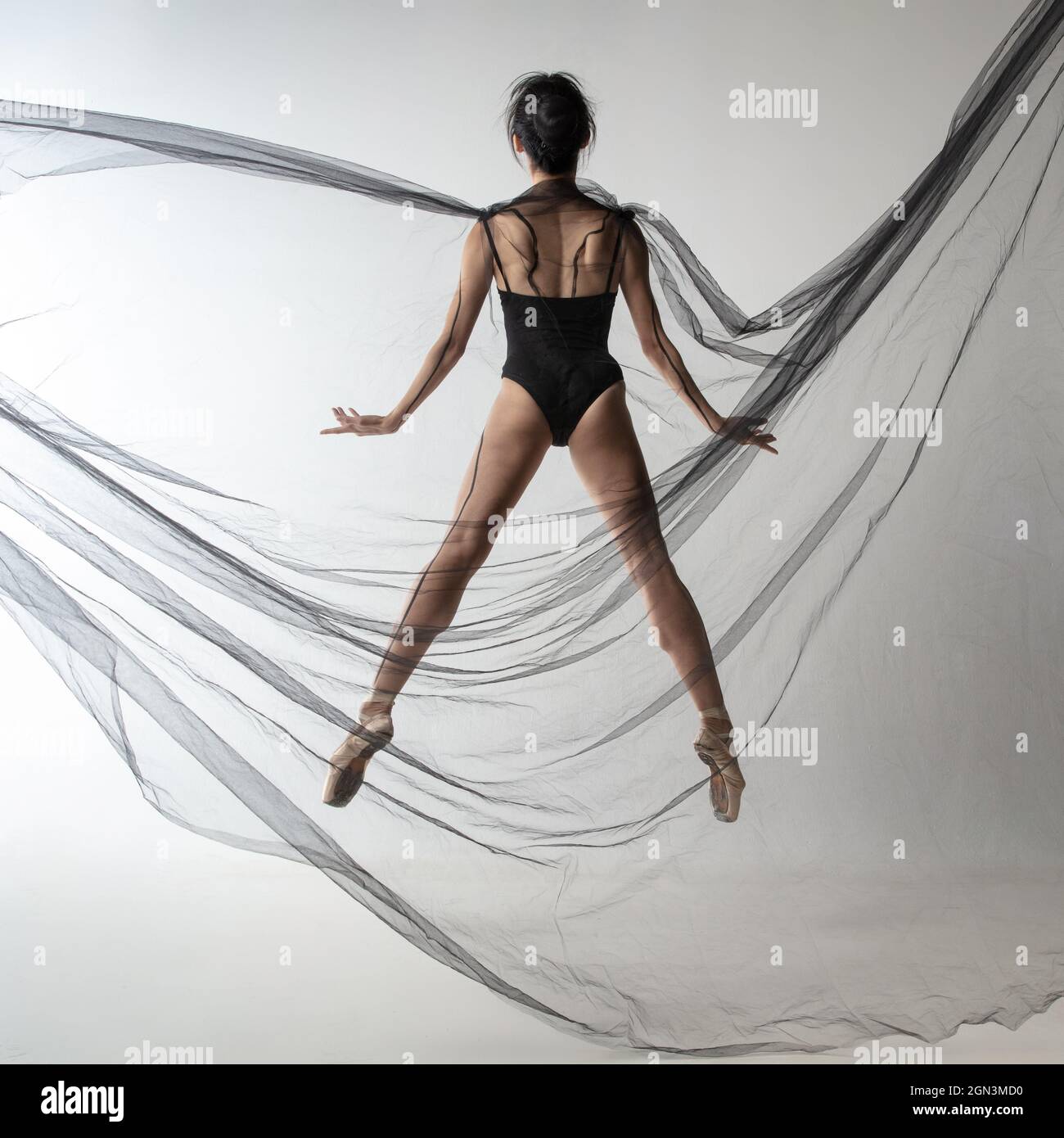 Portrait of young adorable Japanese ballerina dancing with transarent ... Portrait of young adorable Japanese ballerina dancing with transarent ...