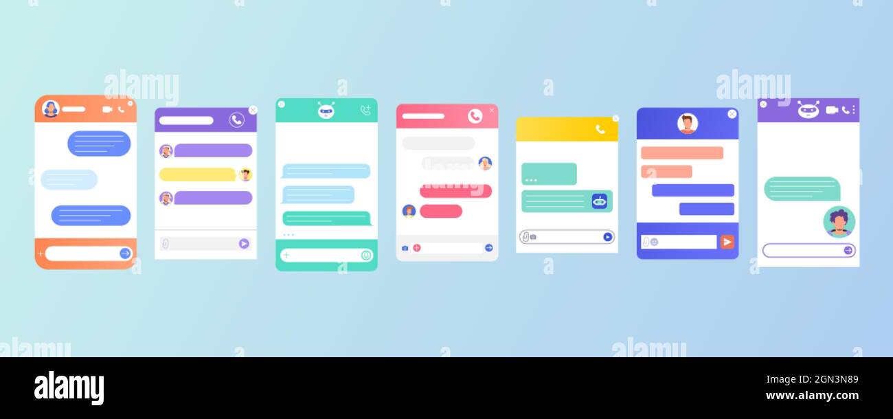 Chat Bot Dialogue Windows Flat Design For Website Or Mobile App User Interface Of Application
