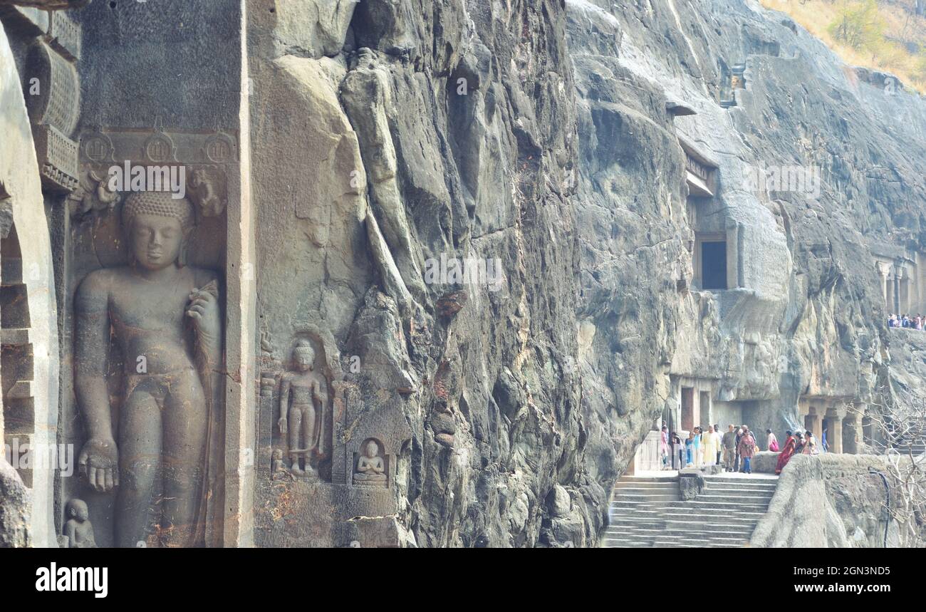 carving at ajanta caves unesco world heritage site in mumbai ...