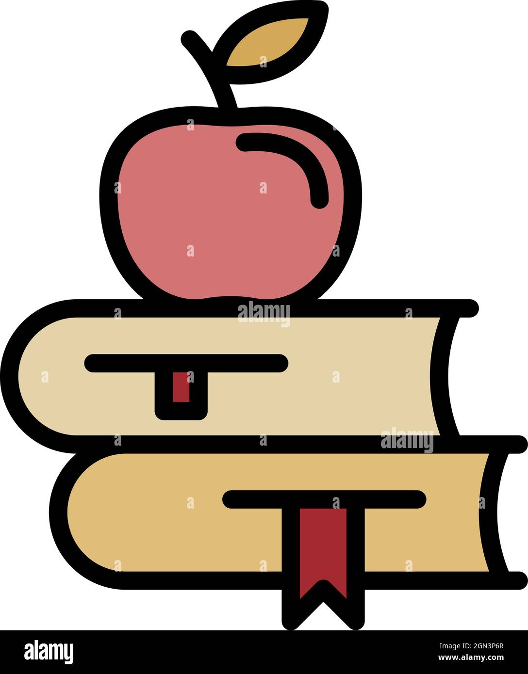 Apple on books icon. Outline apple on books vector icon color flat ...