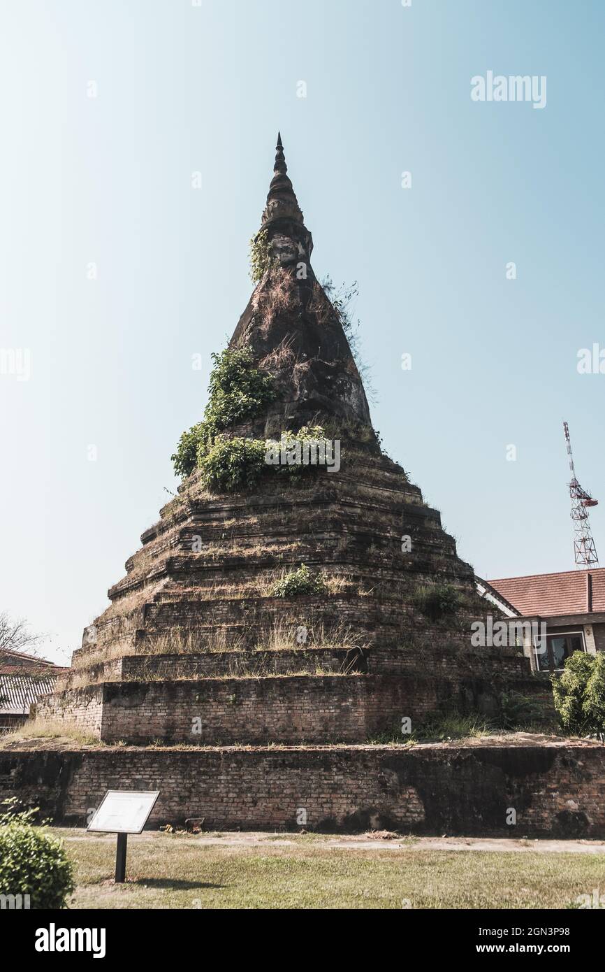 Ancient stone monument in the park in Laos. Architecture in Laos. Park ...