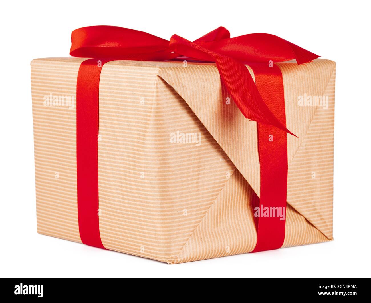 Christmas gift box with red ribbon isolated on white background Stock ...