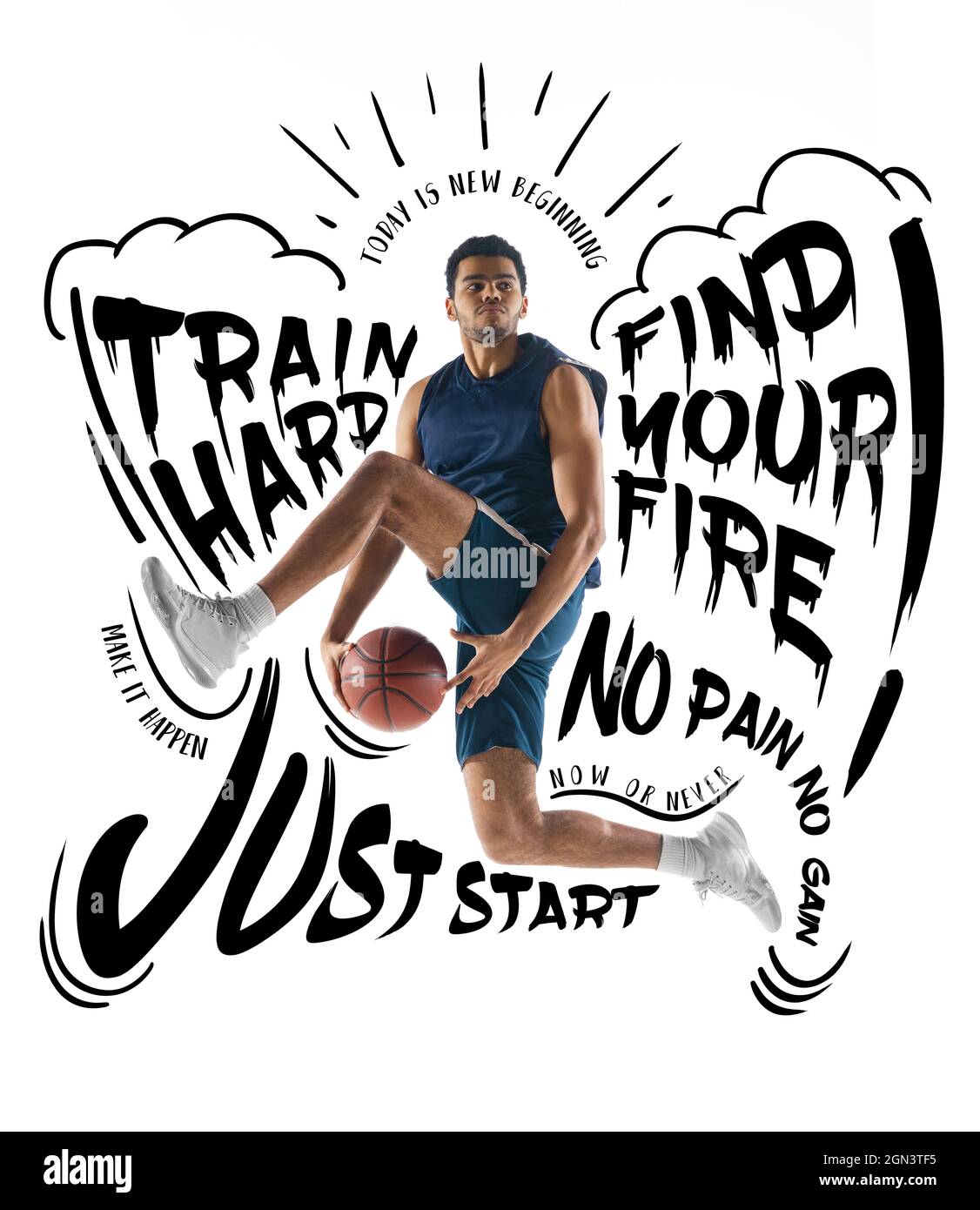 Artwork. Sportive african-american man, male basketball player in ...