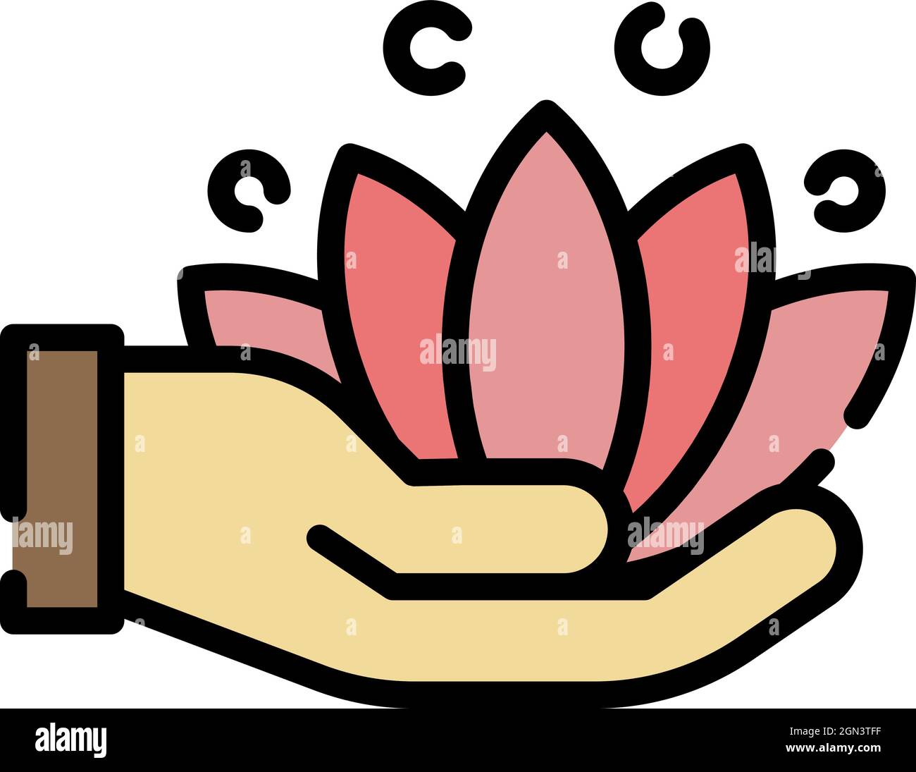 Lotus in hand icon. Outline lotus in hand vector icon color flat ...