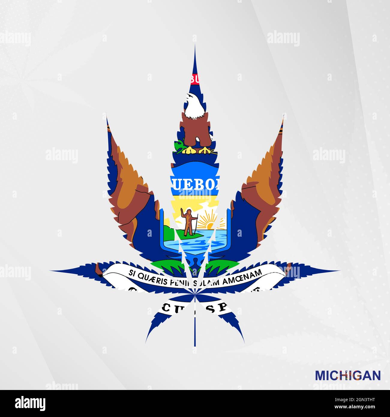 Flag of Michigan in Marijuana leaf shape. The concept of legalization ...