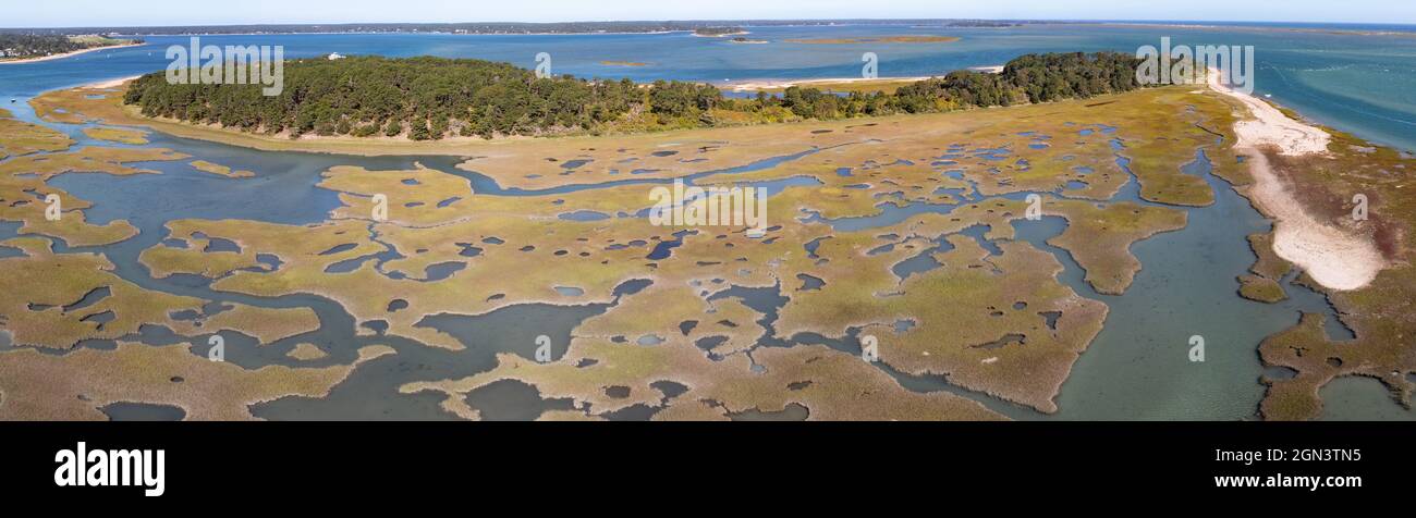 Channels meander through a salt marsh in Pleasant Bay, Cape Cod ...