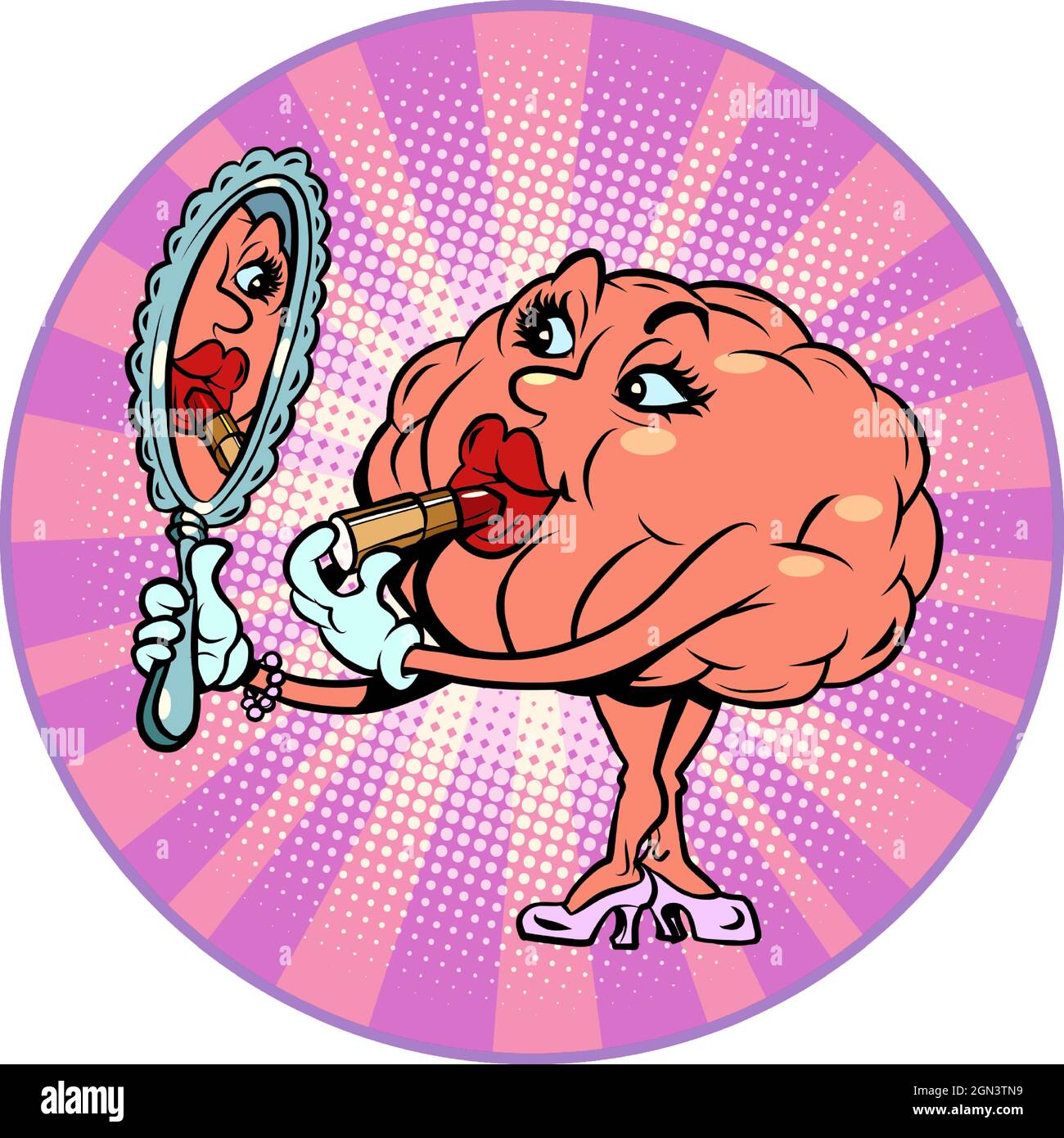 a woman paints her lips in front of a mirror, makeup human brain ...