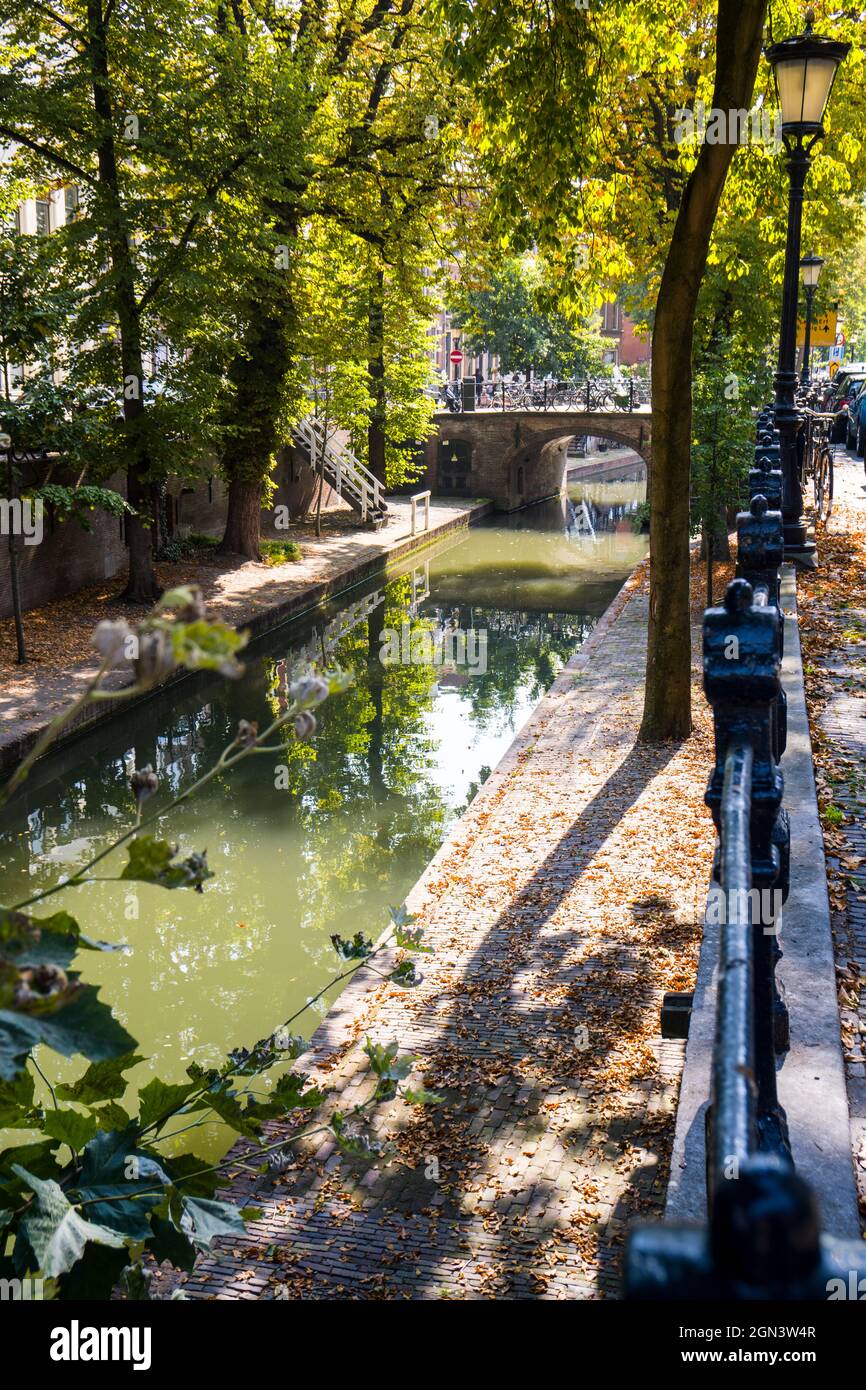 view along one of the Oudegracht old canals that circle the center of ...