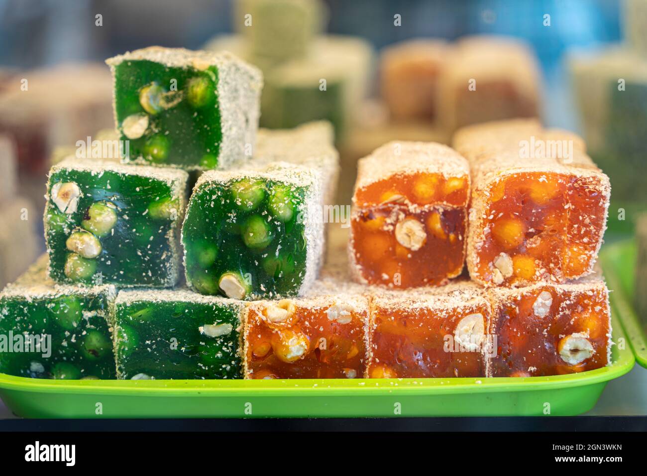 Tasty sweet lokum dish in food store in Istanbul Stock Photo - Alamy