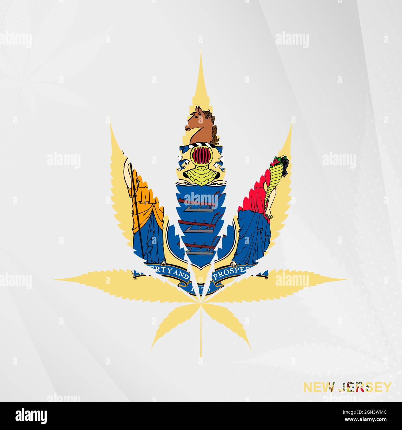 Flag of New Jersey in Marijuana leaf shape. The concept of legalization ...