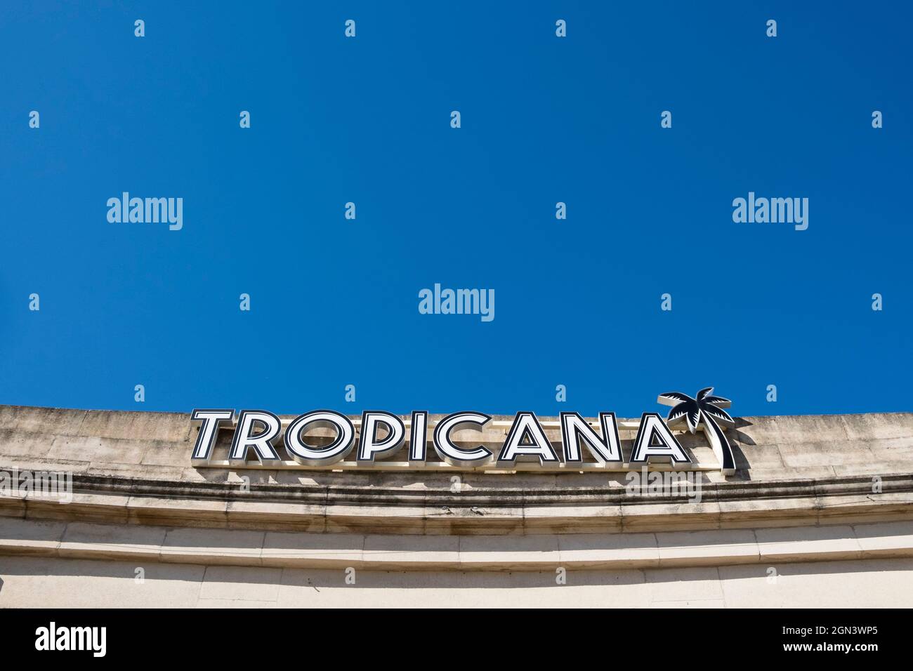 Sign for the Tropicana on Weston-super-Mare seafront Somerset UK Stock ...