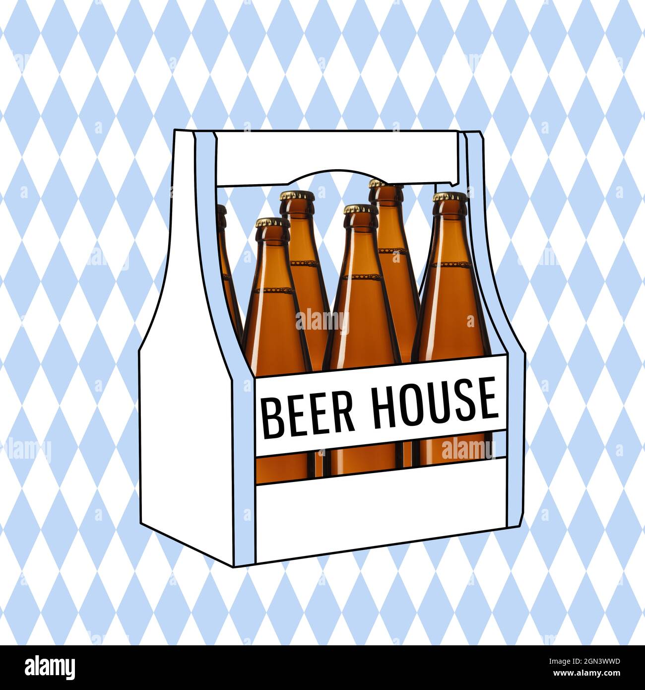 Contemporary art collage with packaging full of beer bottles Stock ...